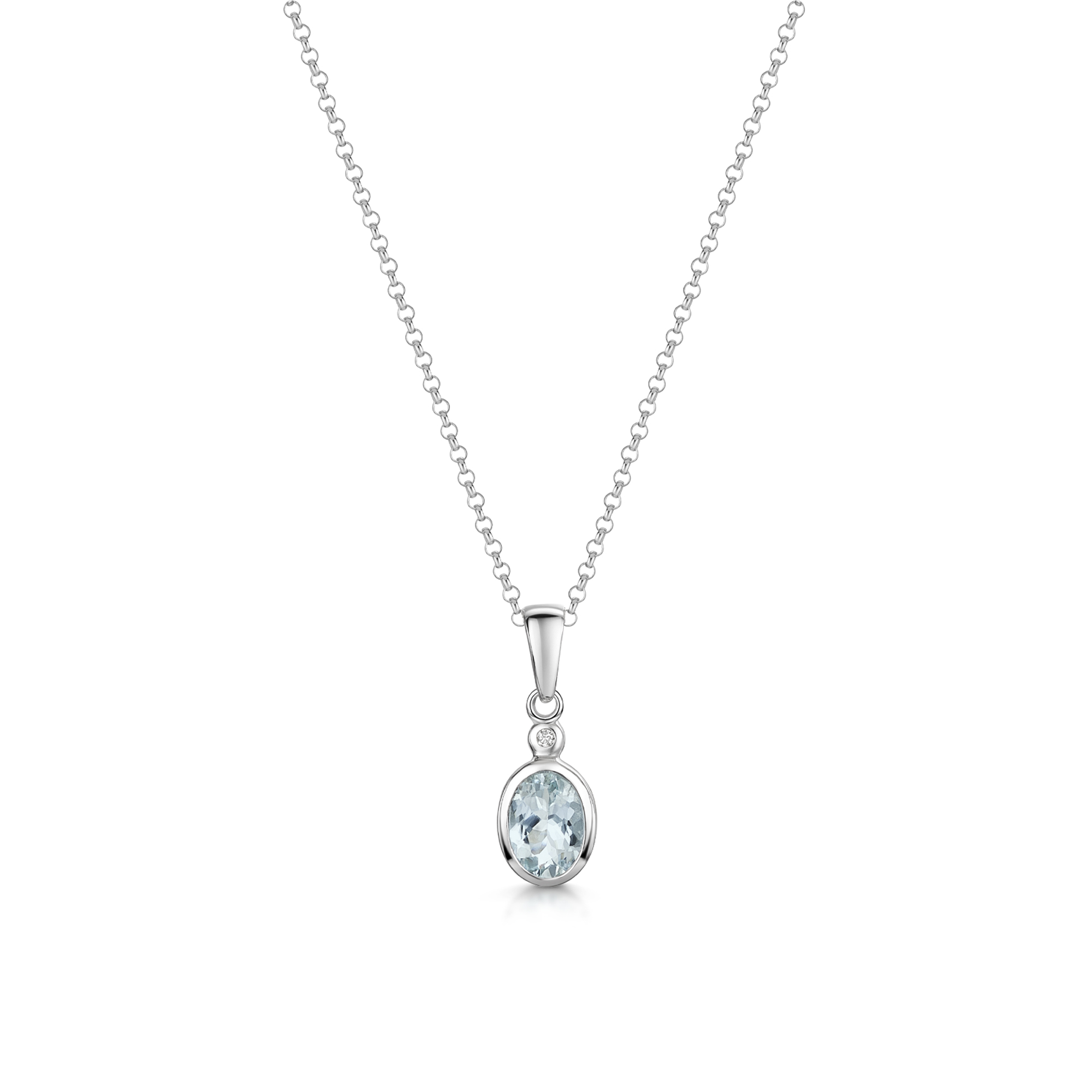 9ct White Gold 0.85ct Oval Aquamarine Diamond Pendant