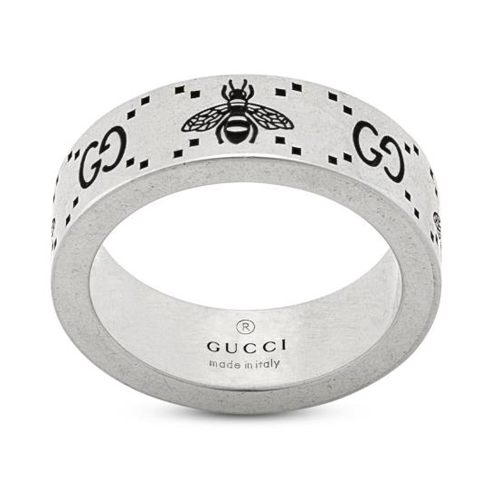 Gucci Signature Sterling Silver Bee Motif 6mm Ring YBC728389001