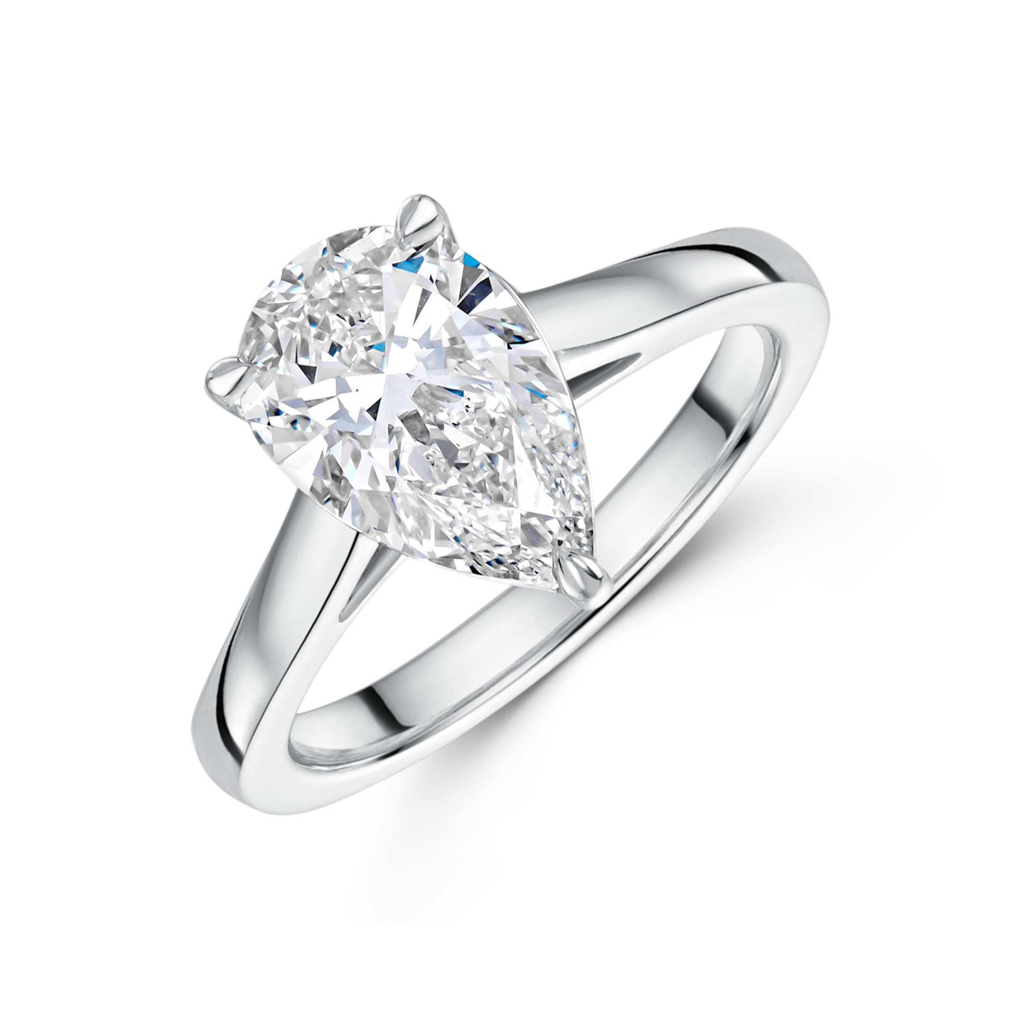 Platinum Lab Grown 2.00ct Pear Diamond Solitaire Ring