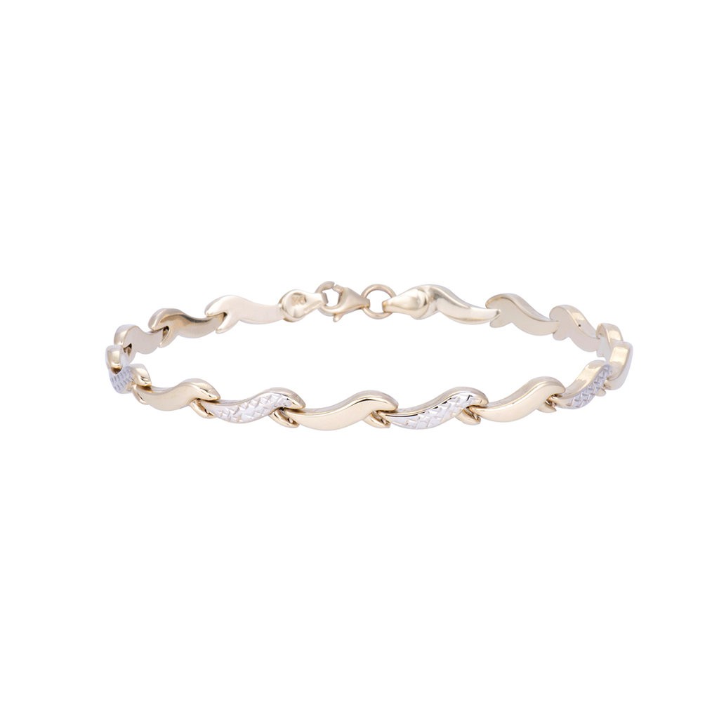 9ct Yellow And White Gold Wave Link Bracelet