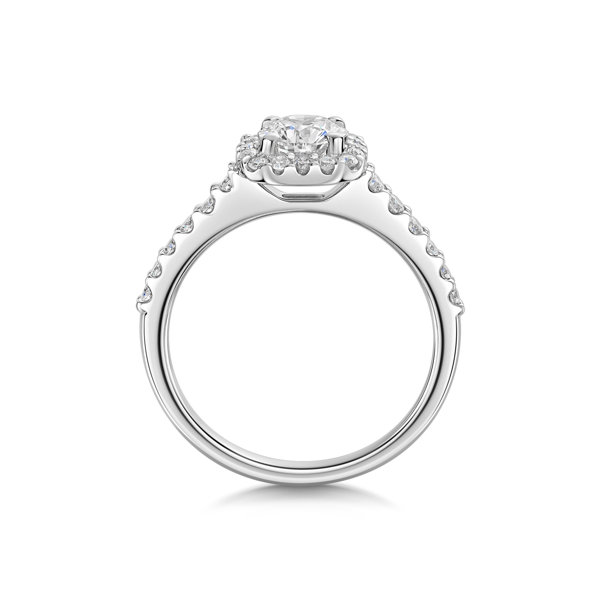 Platinum 1.19ct Round Brilliant Diamond Halo & Shoulders Ring