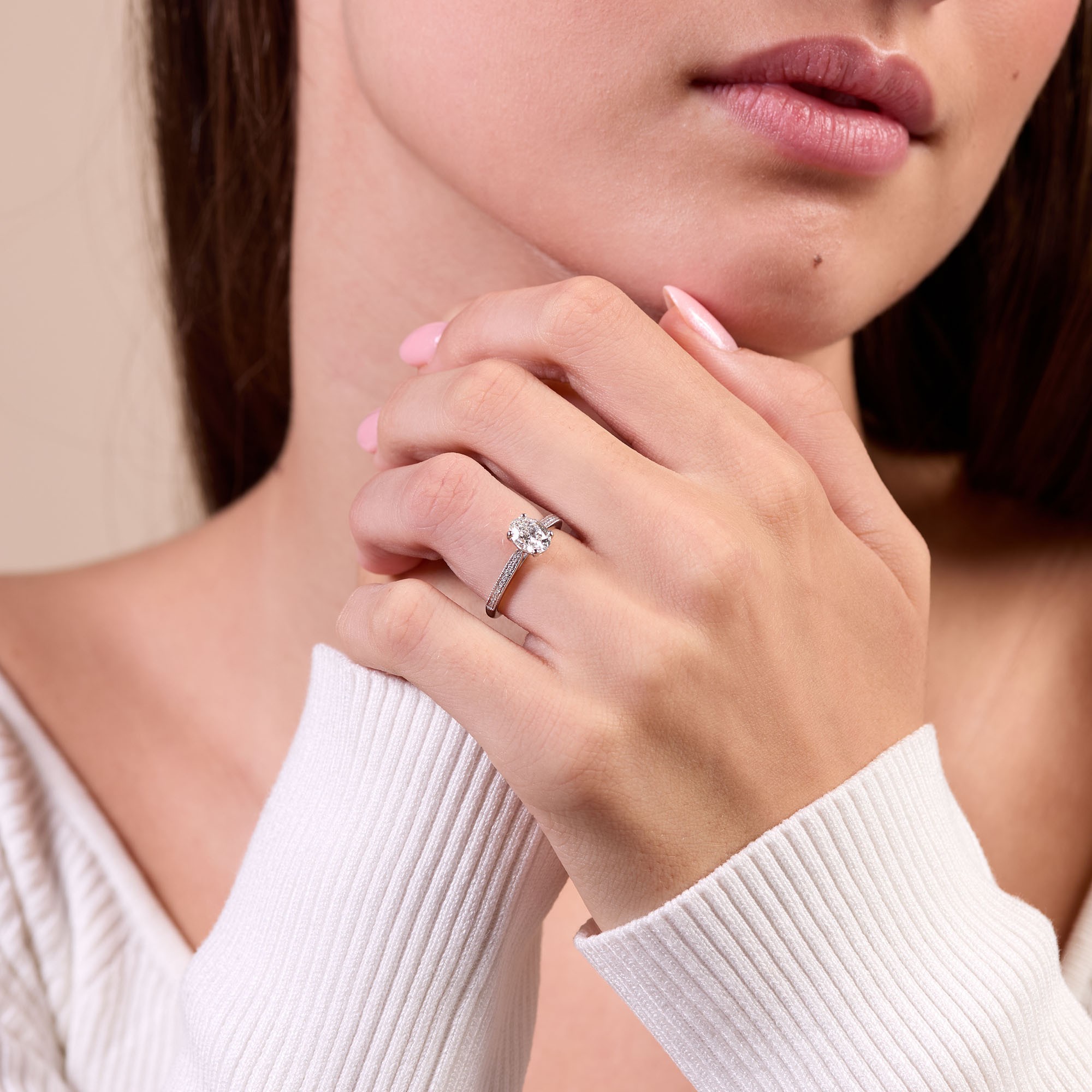 Platinum 1.00ct Oval Diamond Shoulders Ring