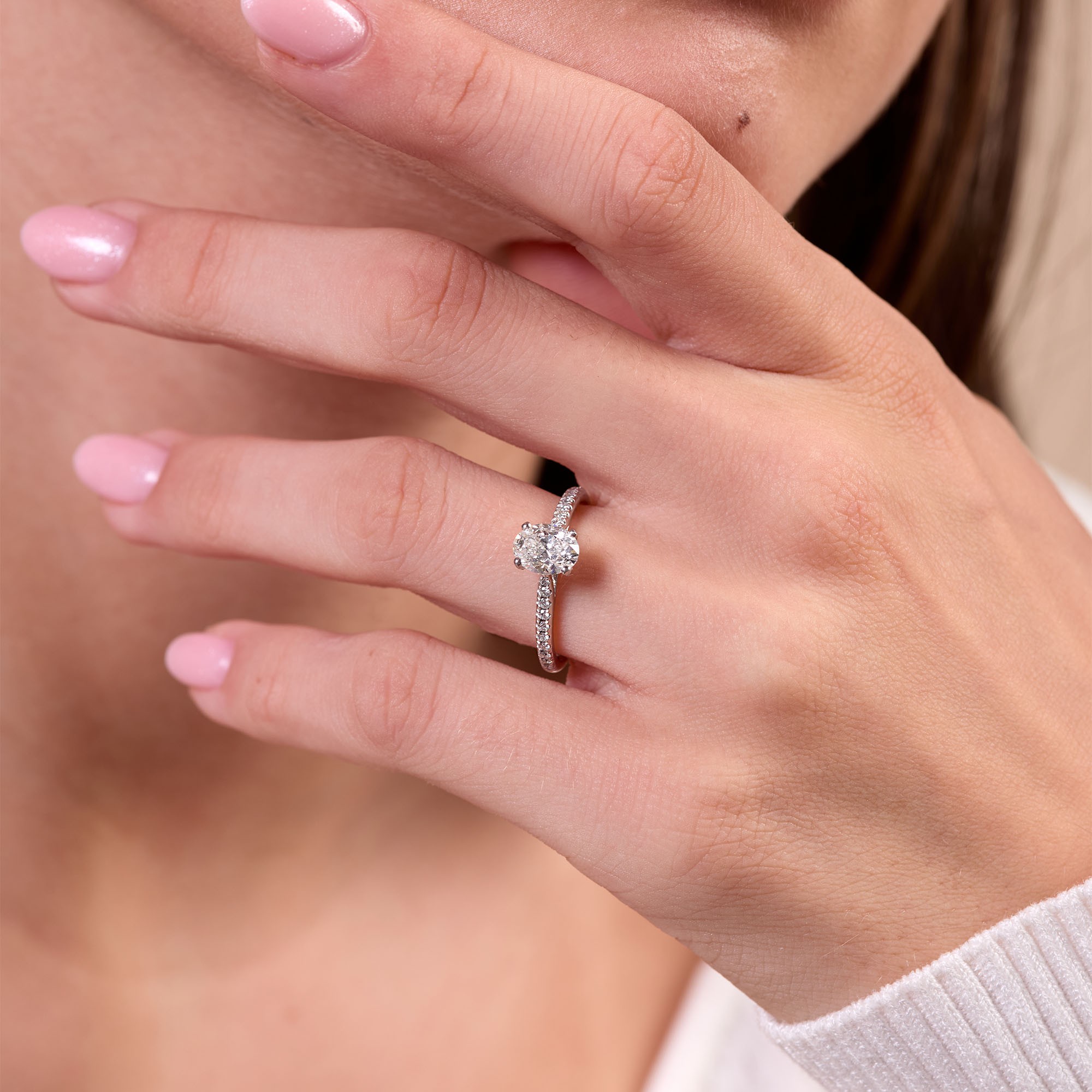 Platinum 1.00ct Oval Diamond Shoulders Ring