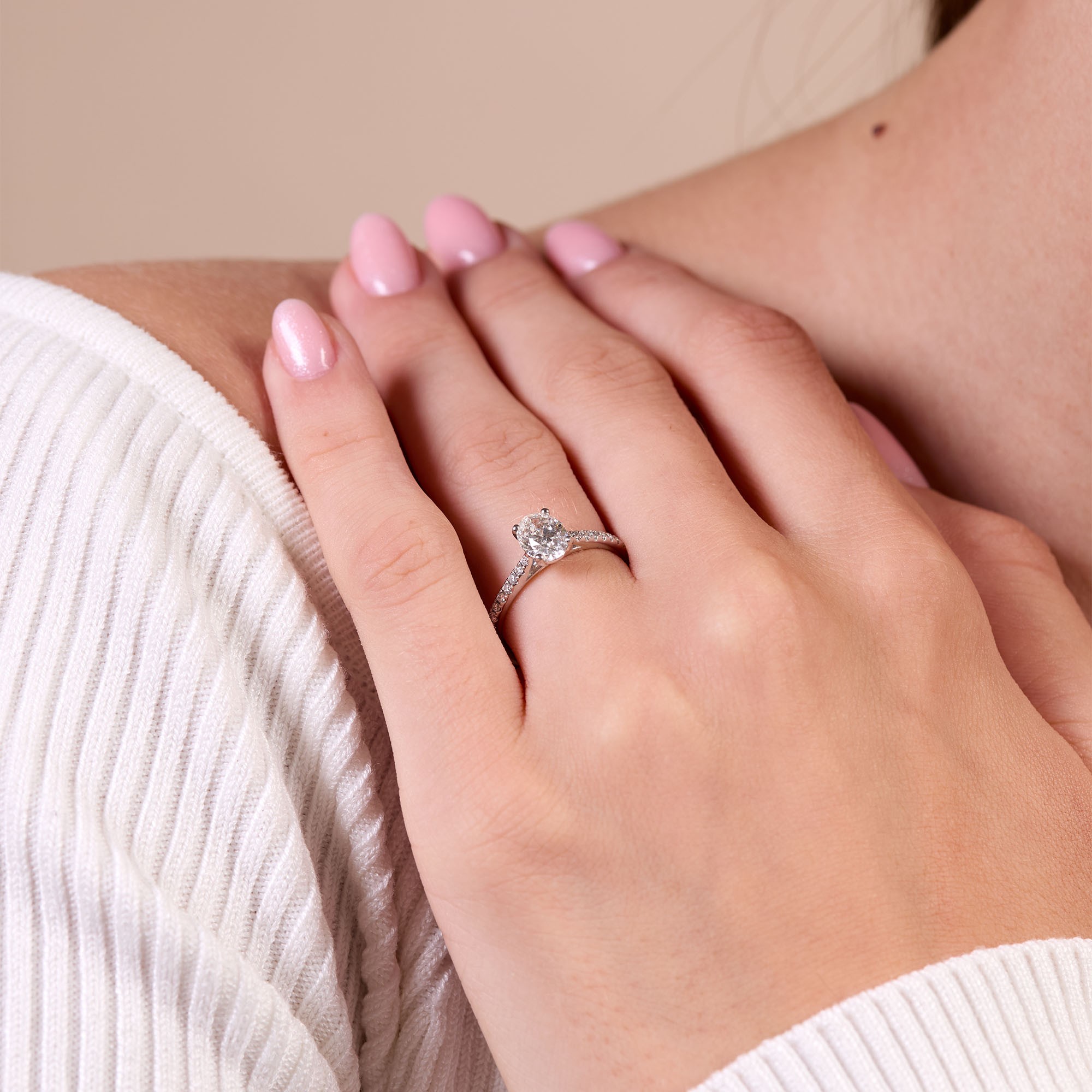 Platinum 1.00ct Oval Diamond Shoulders Ring