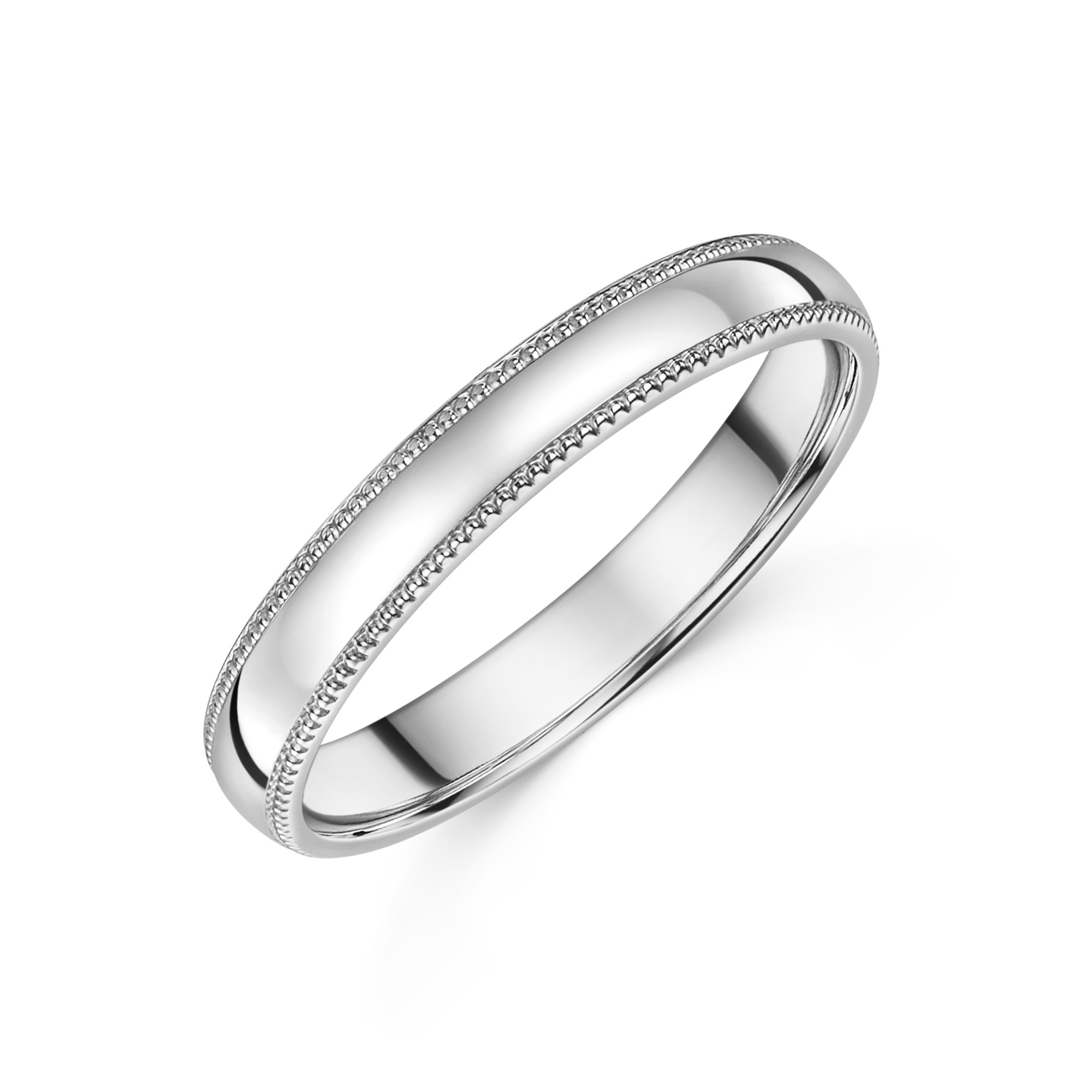 9ct White Gold 3mm Ladies Bead Edge Court Wedding Ring