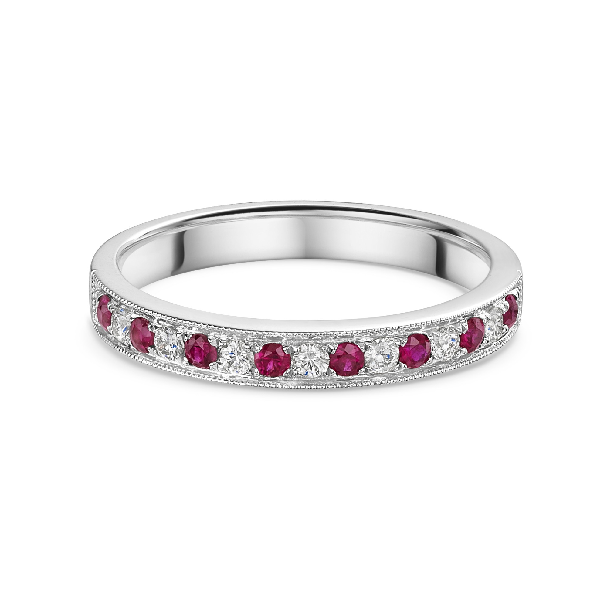 18ct White Gold 0.16ct Round Brilliant Ruby & Diamond Eternity band
