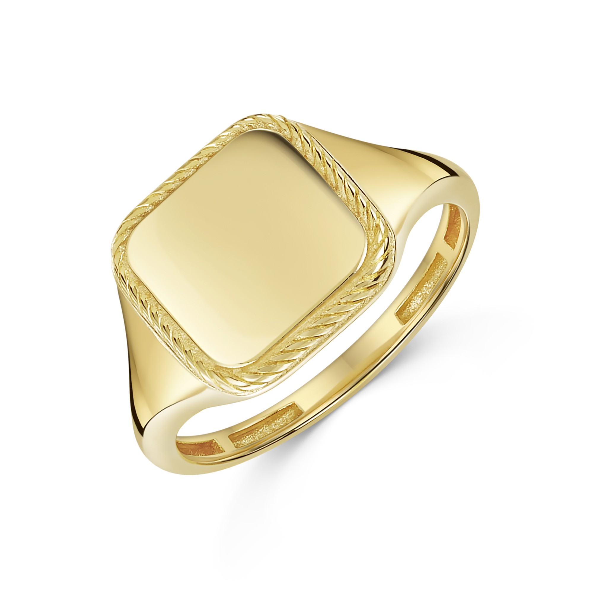 9ct Yellow Gold Twisted Rope Square Mens Signet Ring