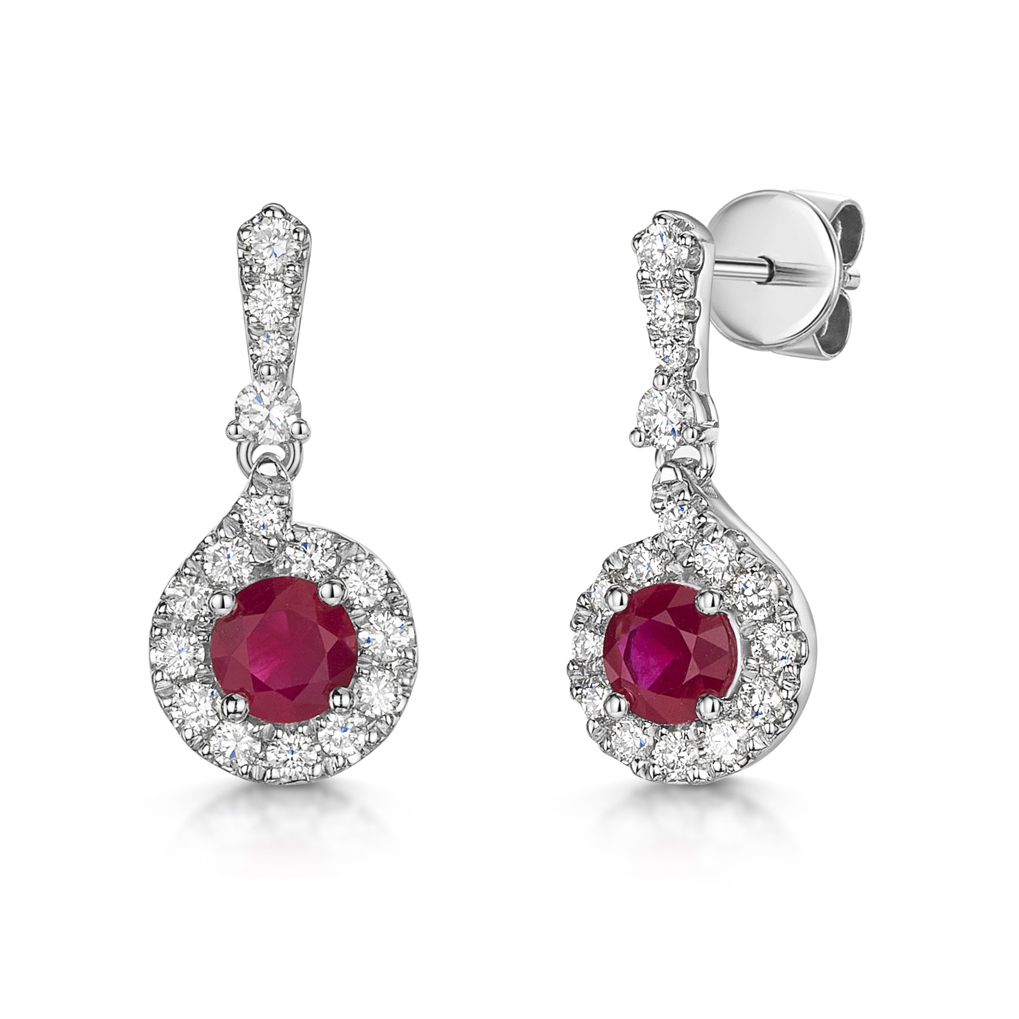 18ct White Gold Round Brilliant Cut Ruby 0.60ct and Diamond Earrings