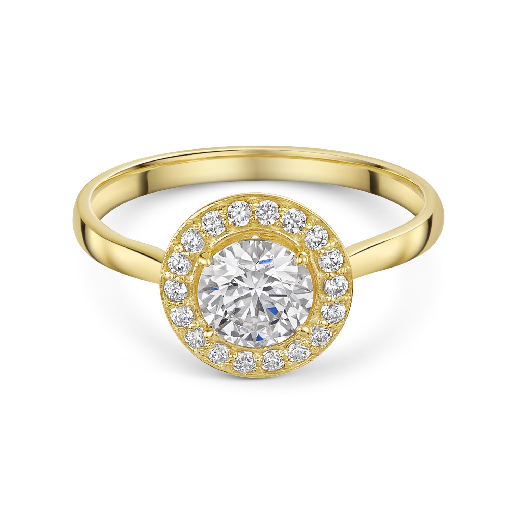 9ct Yellow Gold Round Brilliant Cubic Zirconia Halo Ring