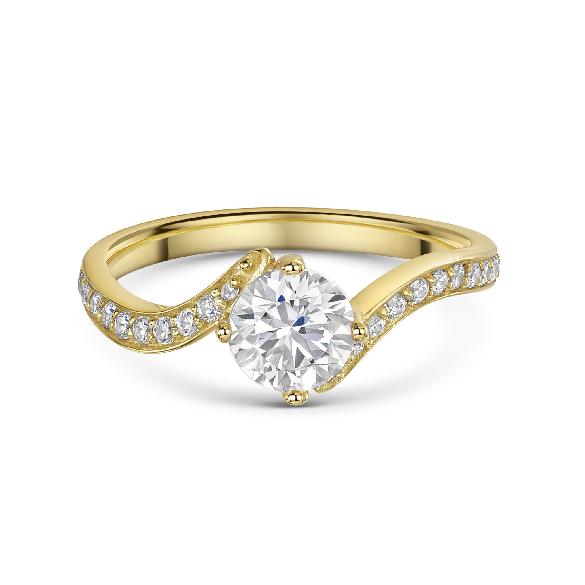 9ct Yellow Gold Twist Round Brilliant Cubic Zirconia Shoulders Ring
