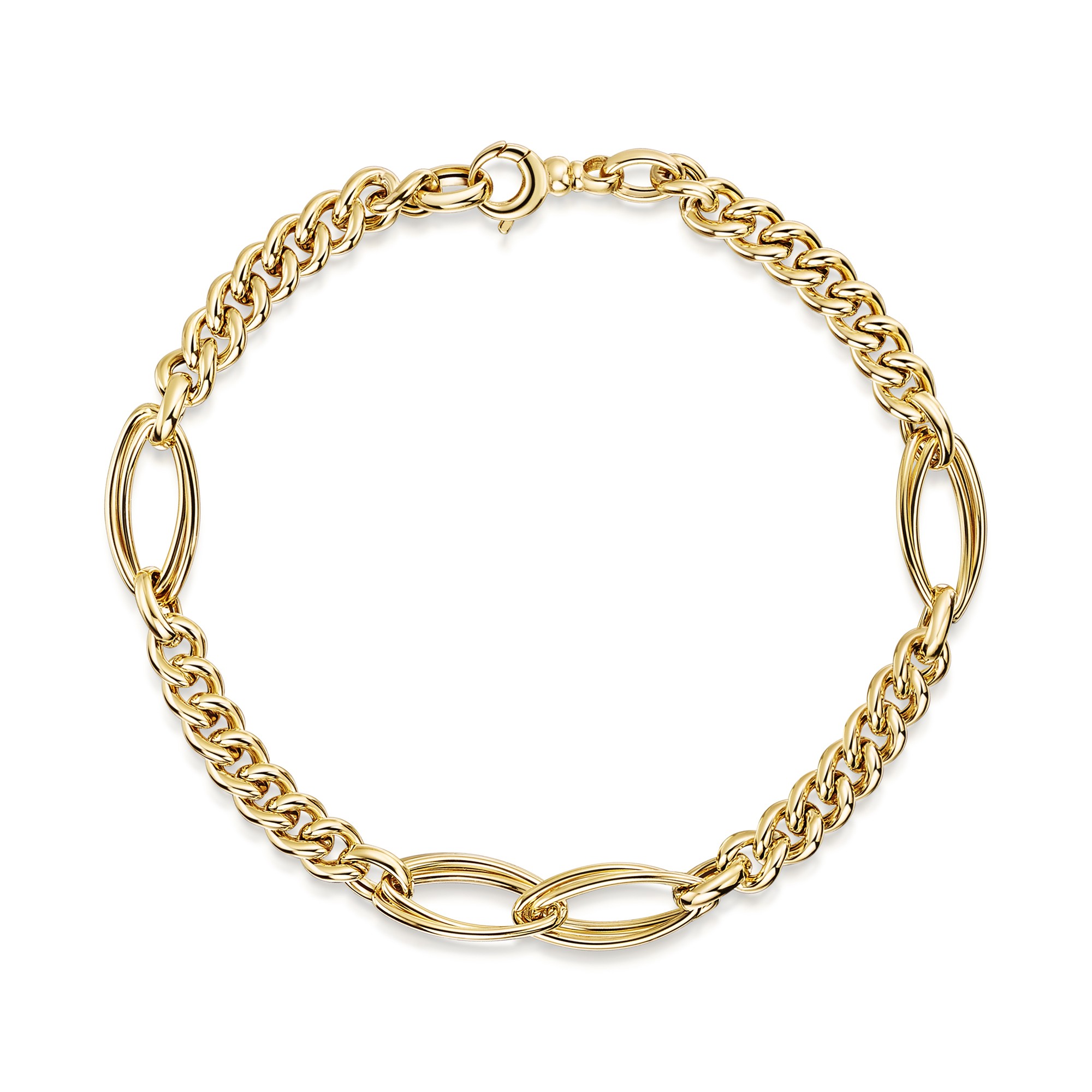 9ct Yellow Gold Fancy Curb Double Oval Link Bracelet