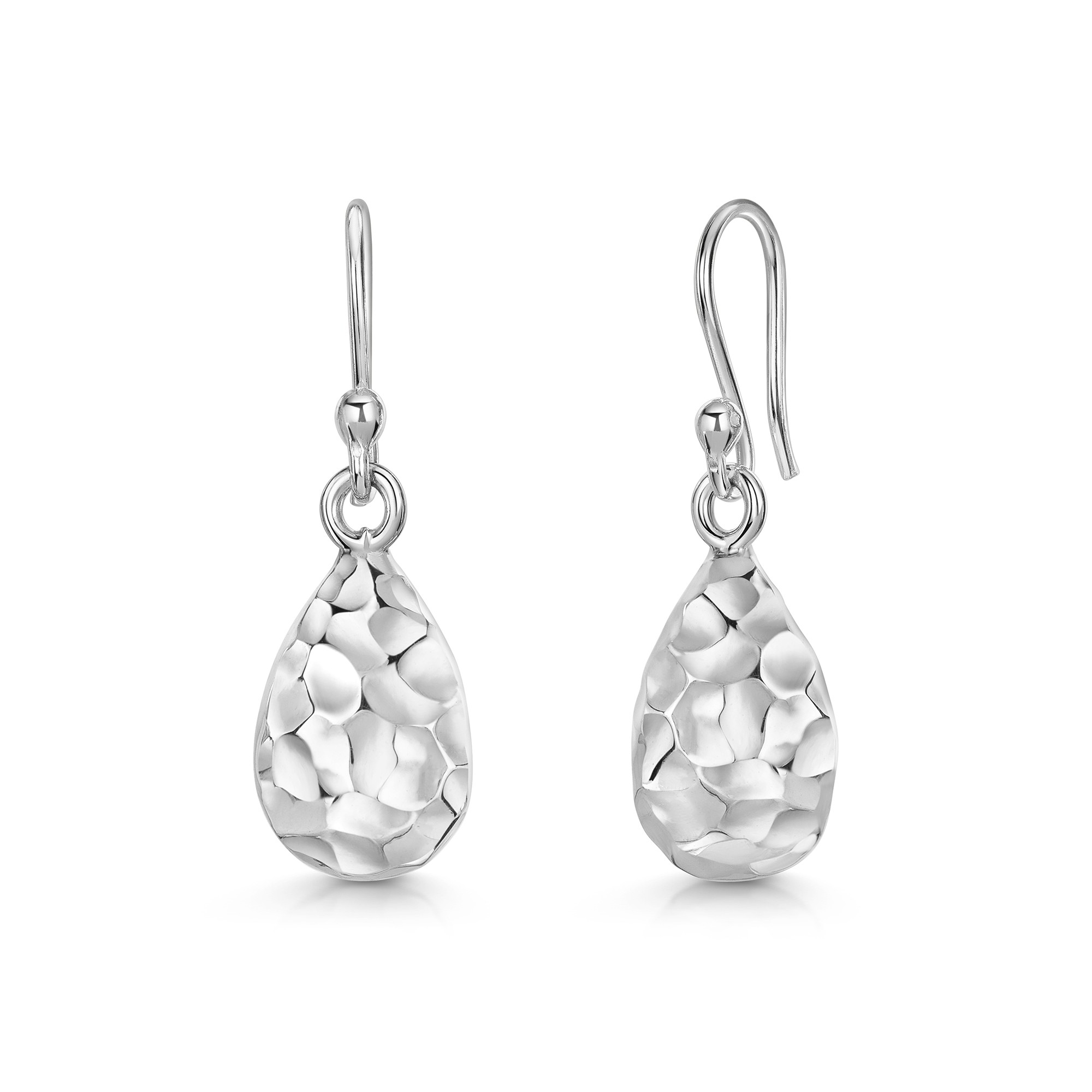 Silver Textured Pebble Drop Earrings