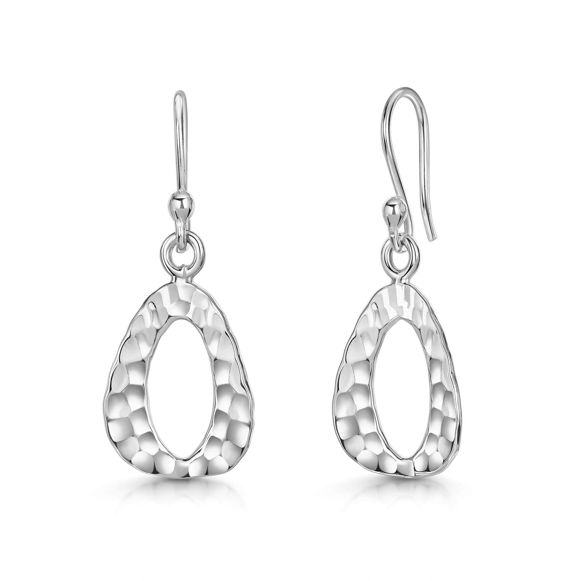 Silver Textured Open Drop Earrings