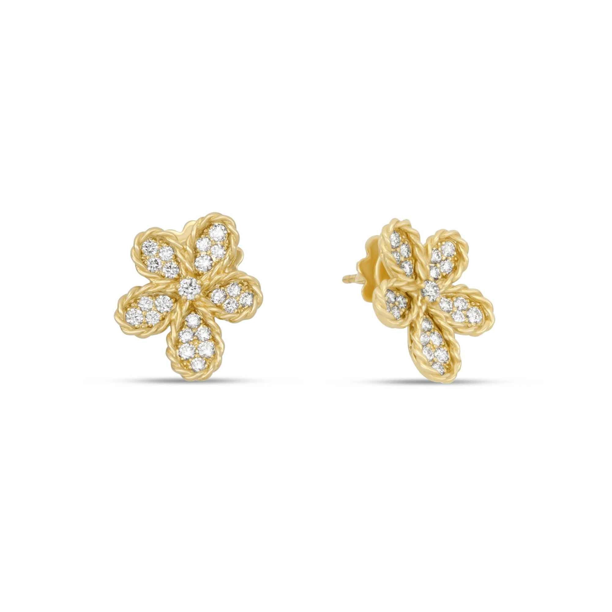 Roberto Coin 18ct Yellow Gold Jasmine 0.75ct Diamond Stud Floral ...