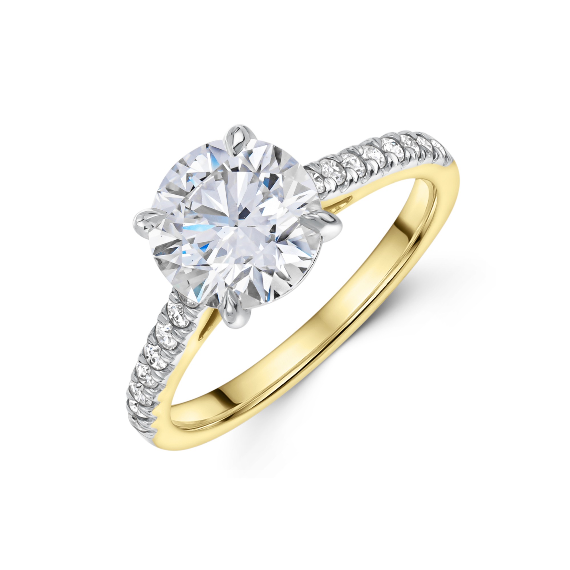 18ct Yellow Gold Lab Grown 2.75ct Round Brilliant Diamond Shoulders Ring