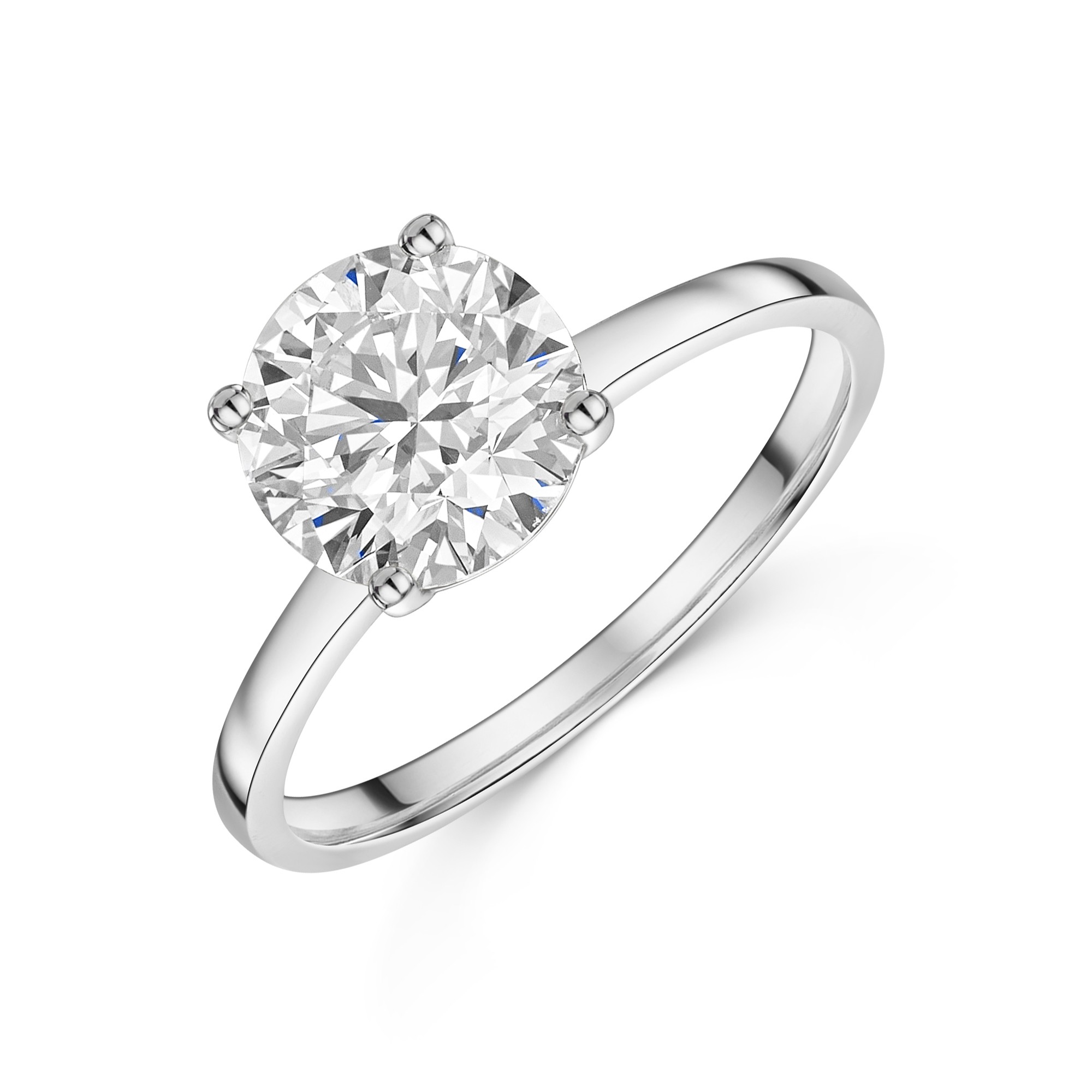 9ct White Gold Round Brilliant 2.00ct Lab Diamond 4 Claw Solitaire