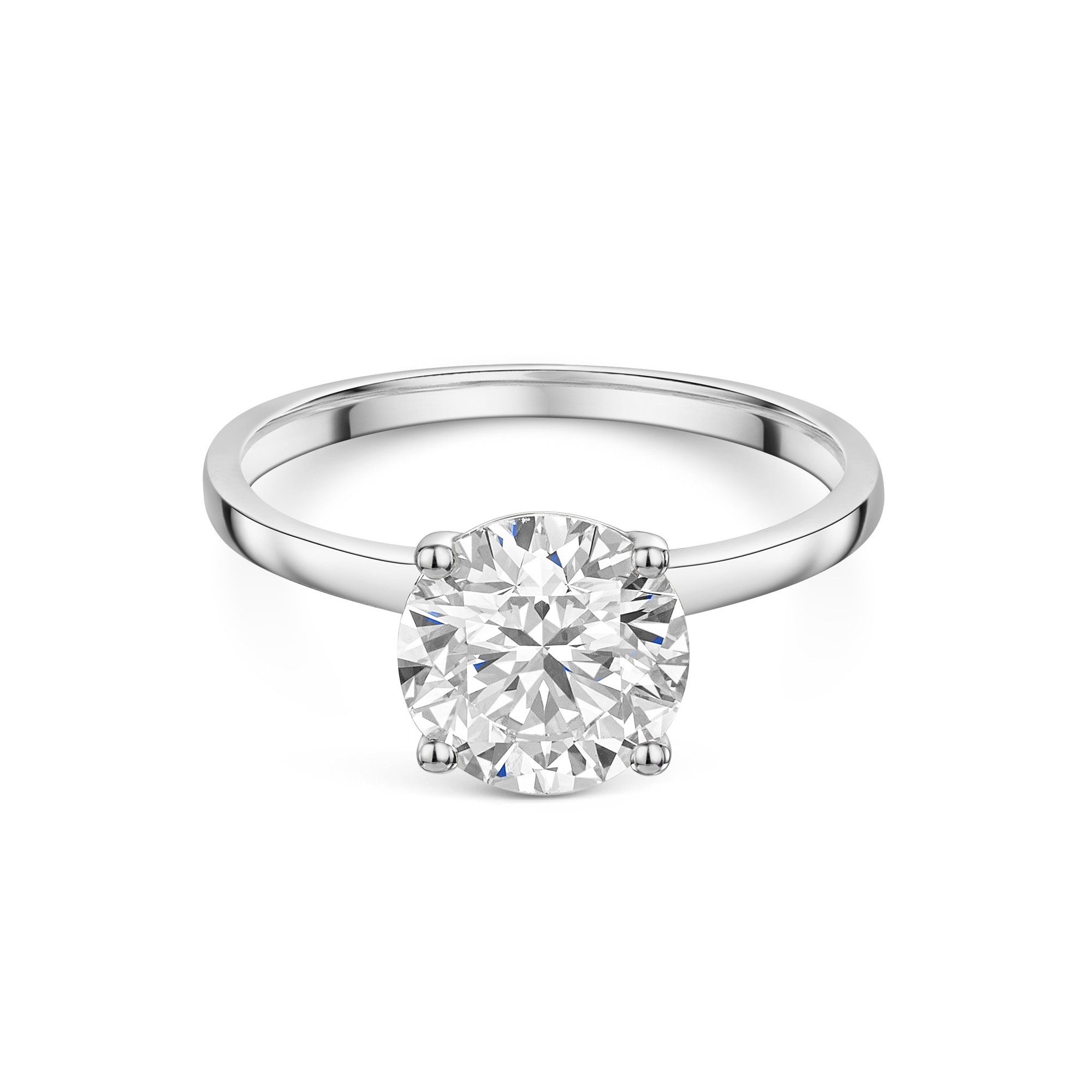 9ct White Gold Round Brilliant 2.00ct Lab Diamond 4 Claw Solitaire