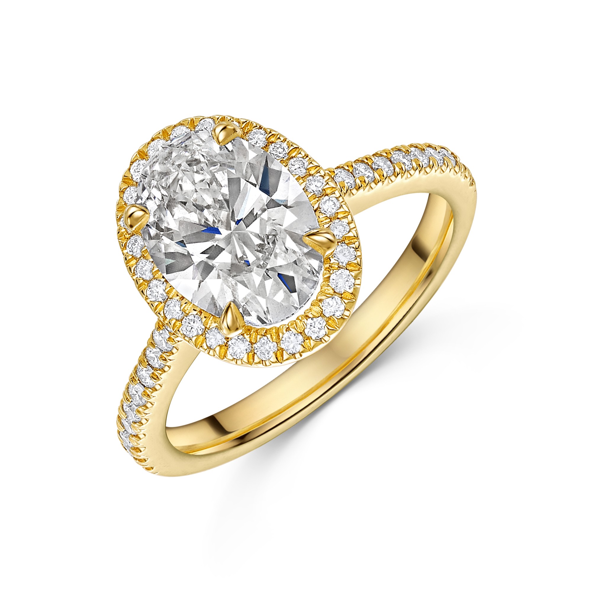 18ct Yellow Gold 2.25ct Oval Lab Grown Diamond Halo Ring with Diamond ...