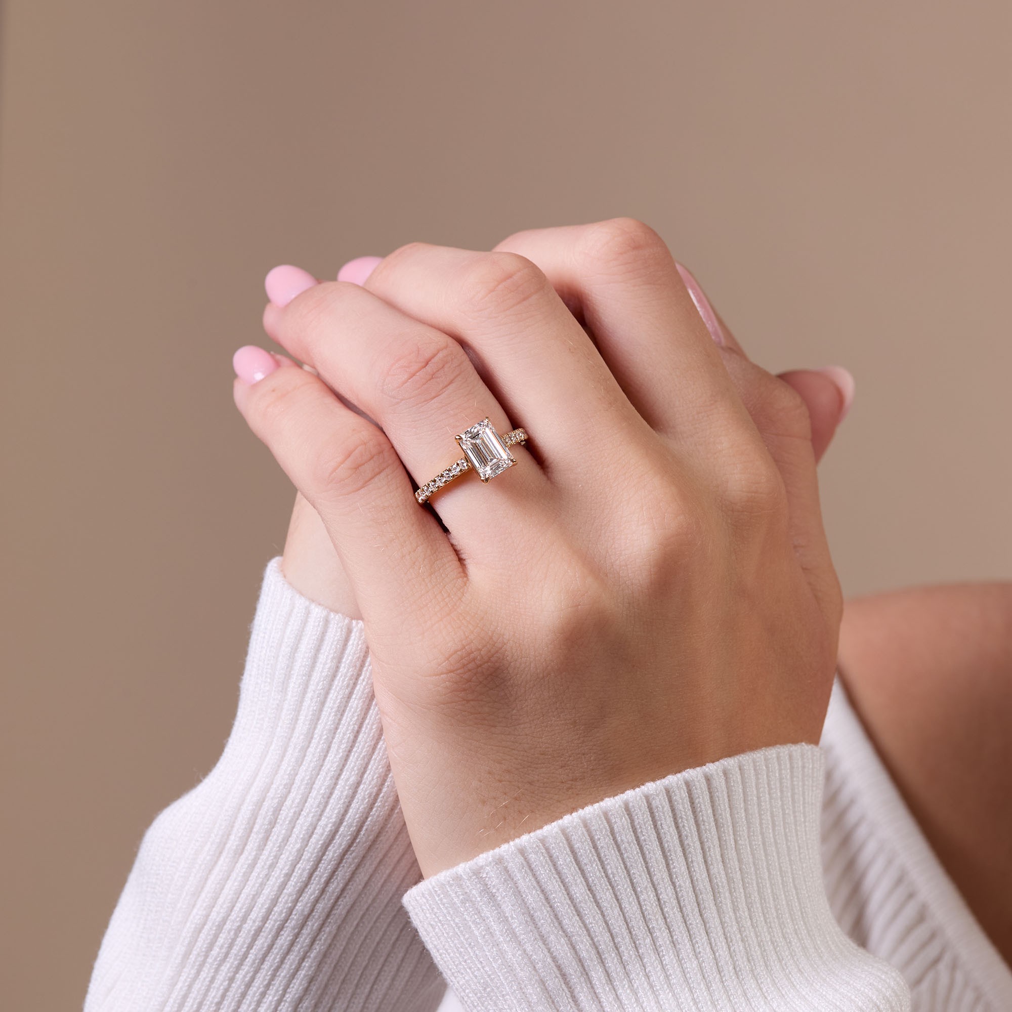 18ct Yellow Gold Lab Grown 2.25ct Emerald Cut Diamond Shoulders Ring