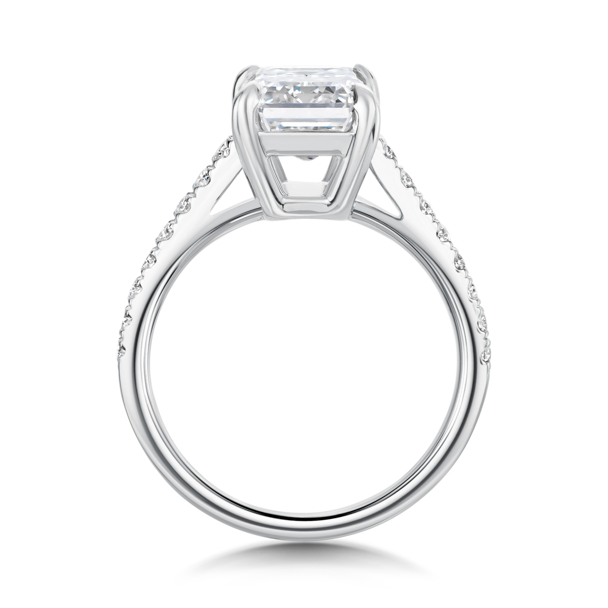 Platinum Lab Grown 3.25ct Emerald Cut Diamond Shoulders Ring