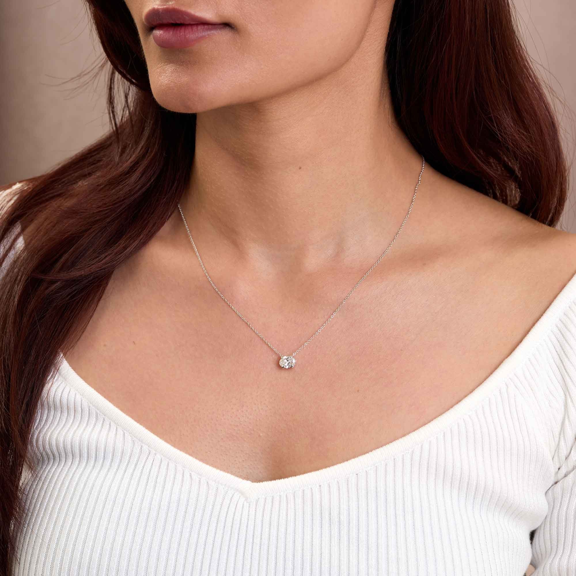 18ct White Gold East to West Oval Cut 1.00ct Lab Grown Diamond Pendant