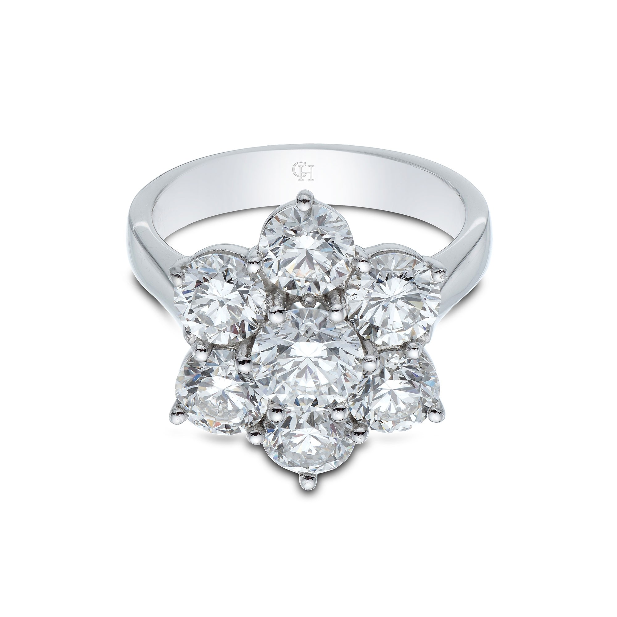 Platinum Brilliant Cut 3.82ct Diamond Flower Cluster Ring