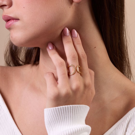 Yellow Gold Plated Cubic Zirconia Open Curve Ring