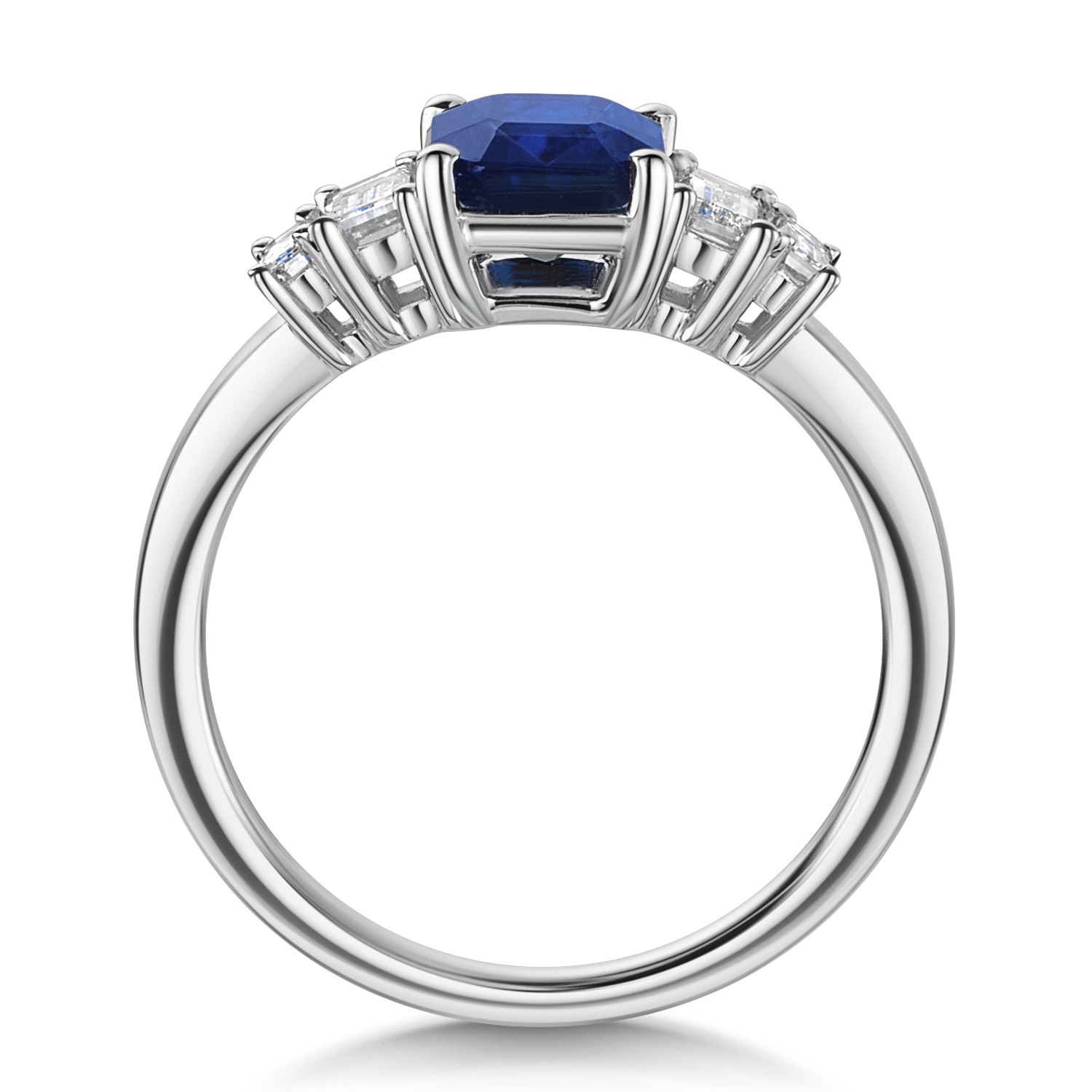 9ct White Gold Emerald Cut 1.50ct Sapphire and 0.45ct Diamond Five ...