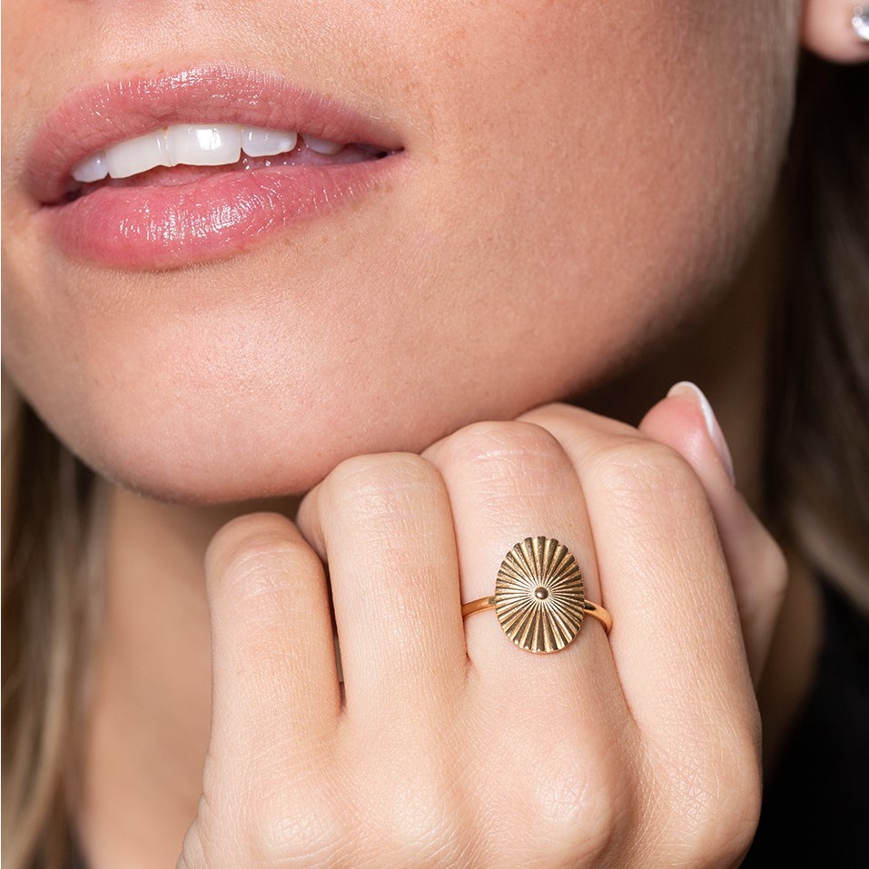 Sterling Silver Yellow Gold Plated Oval Fan Ring