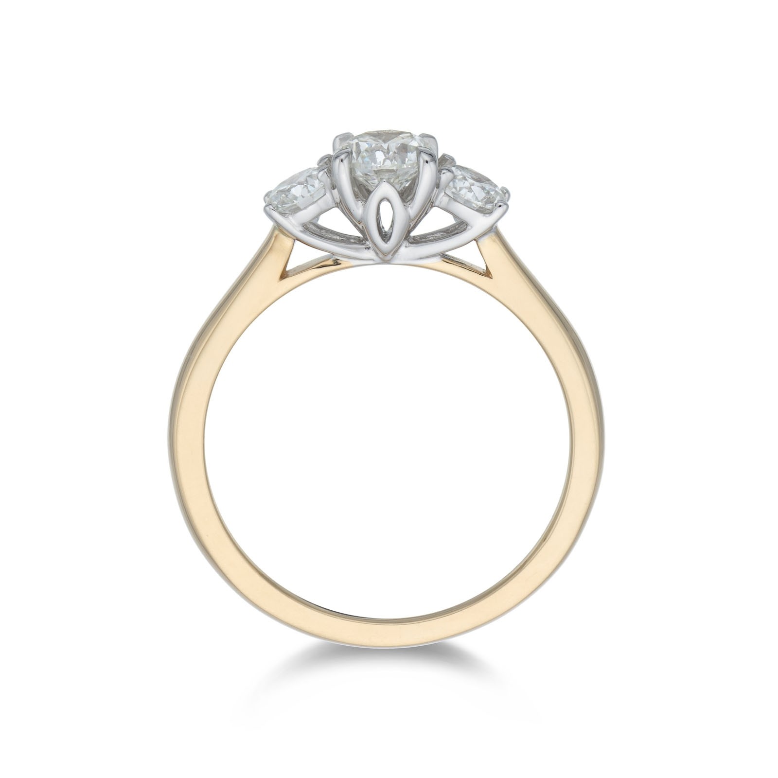 18ct Yellow Gold 'Lotus' Brilliant Cut 0.75ct Diamond Three Stone Ring