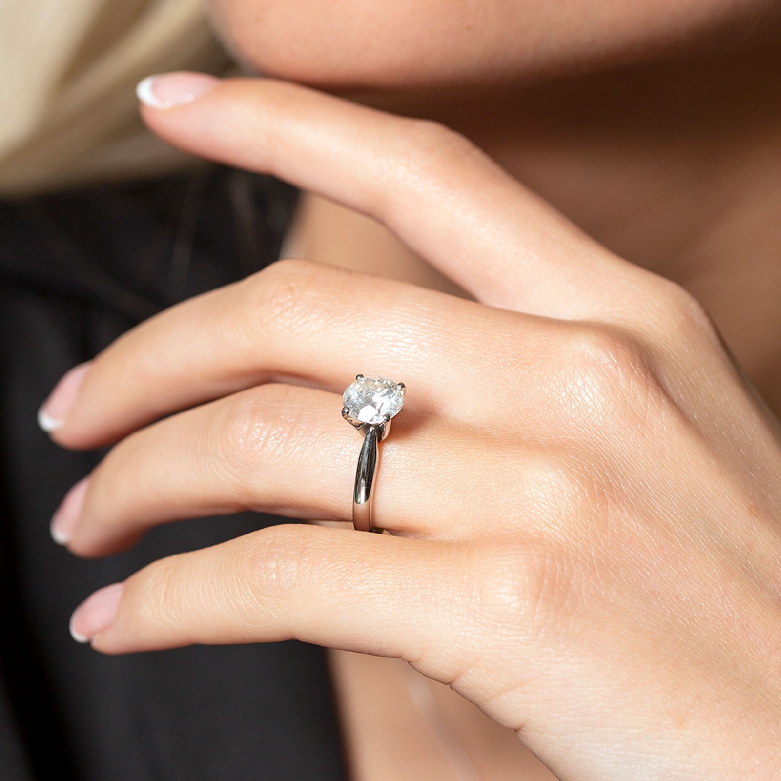 Platinum Round Brilliant 2.02ct V-Shape Diamond Solitaire Ring - Size M