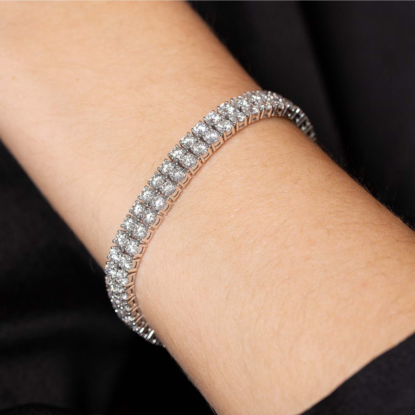 18ct White Gold Classic Double Row Diamond 12.70ct Tennis Bracelet