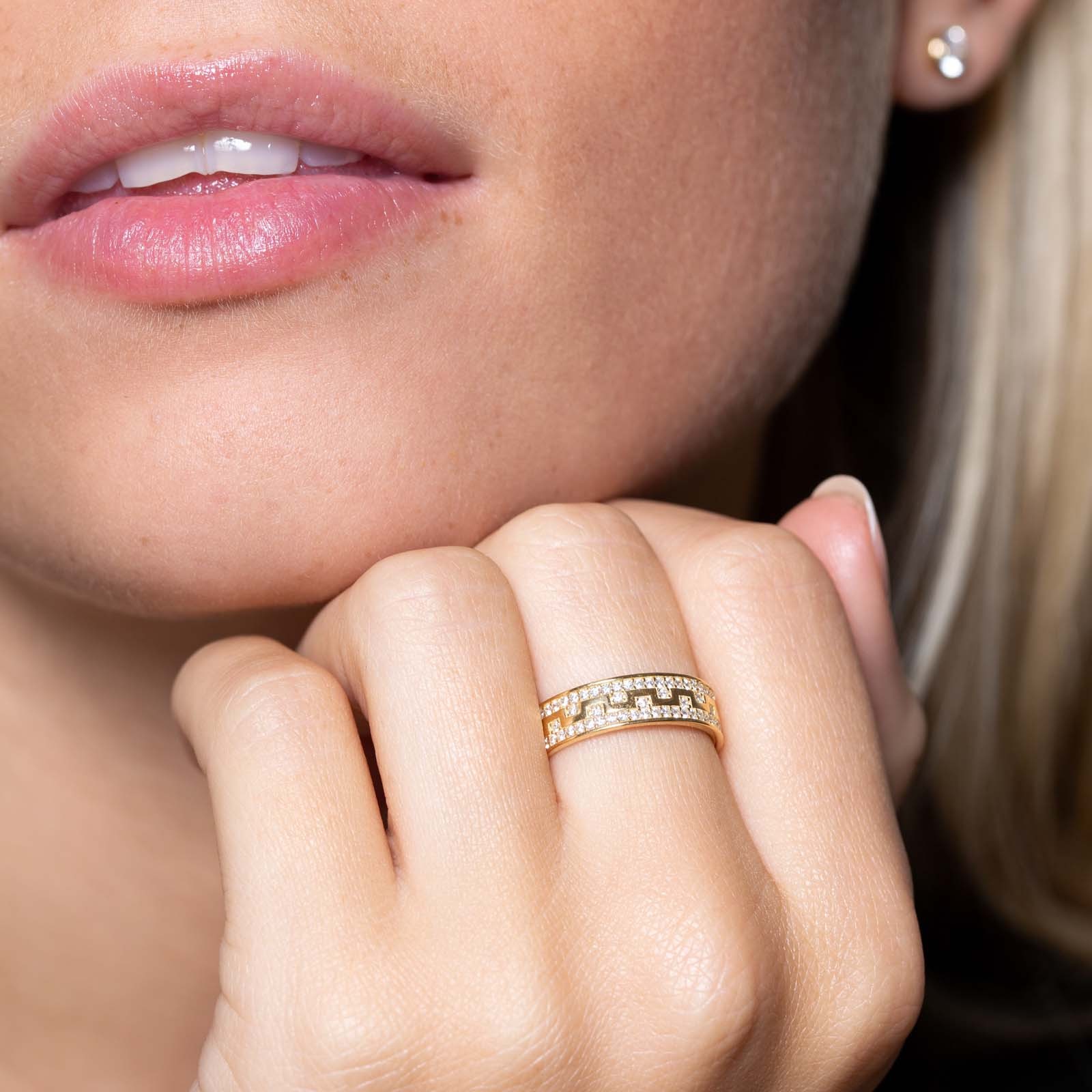 9ct Yellow Gold Cubic Zirconia Aztec Ring