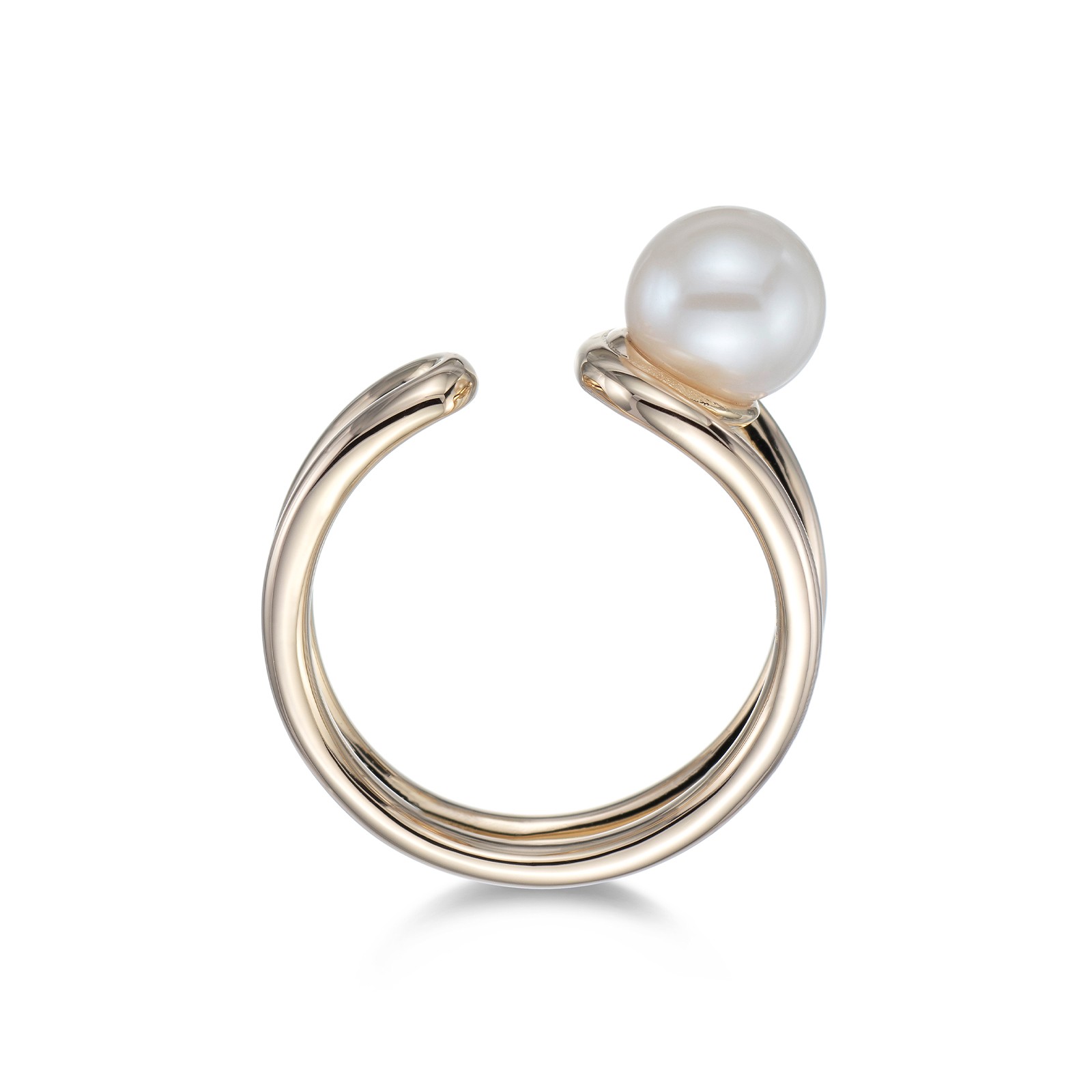 Yellow Gold Plated Open Pearl Ring