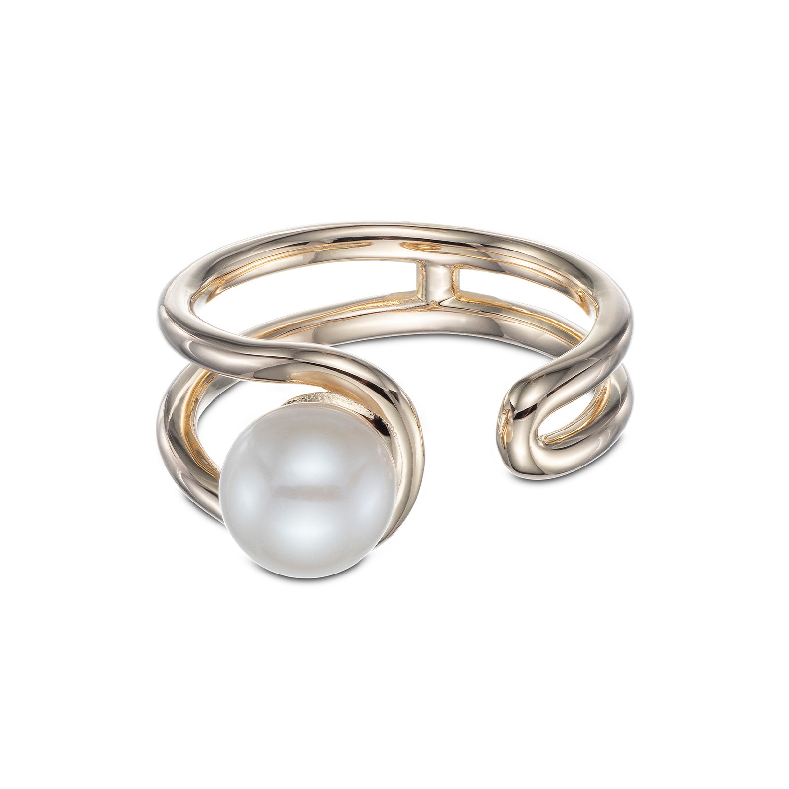 Yellow Gold Plated Open Pearl Ring
