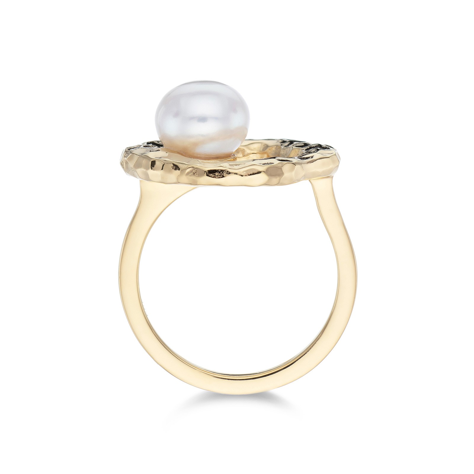 Yellow Gold Plated Hammered 8.8.5mm Pearl Open Ring