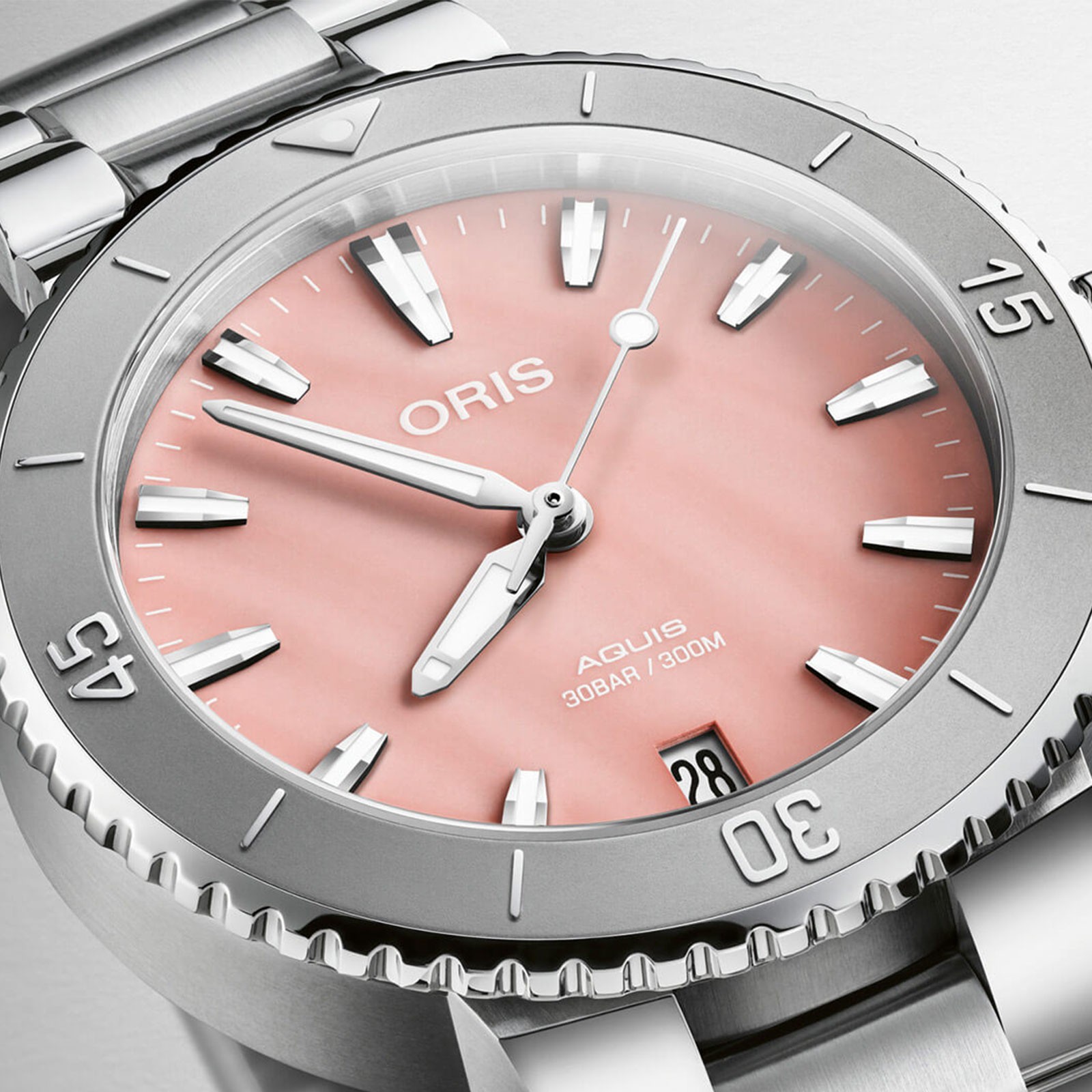 Oris Aquis Date Automatic Pink Dial Steel Bracelet