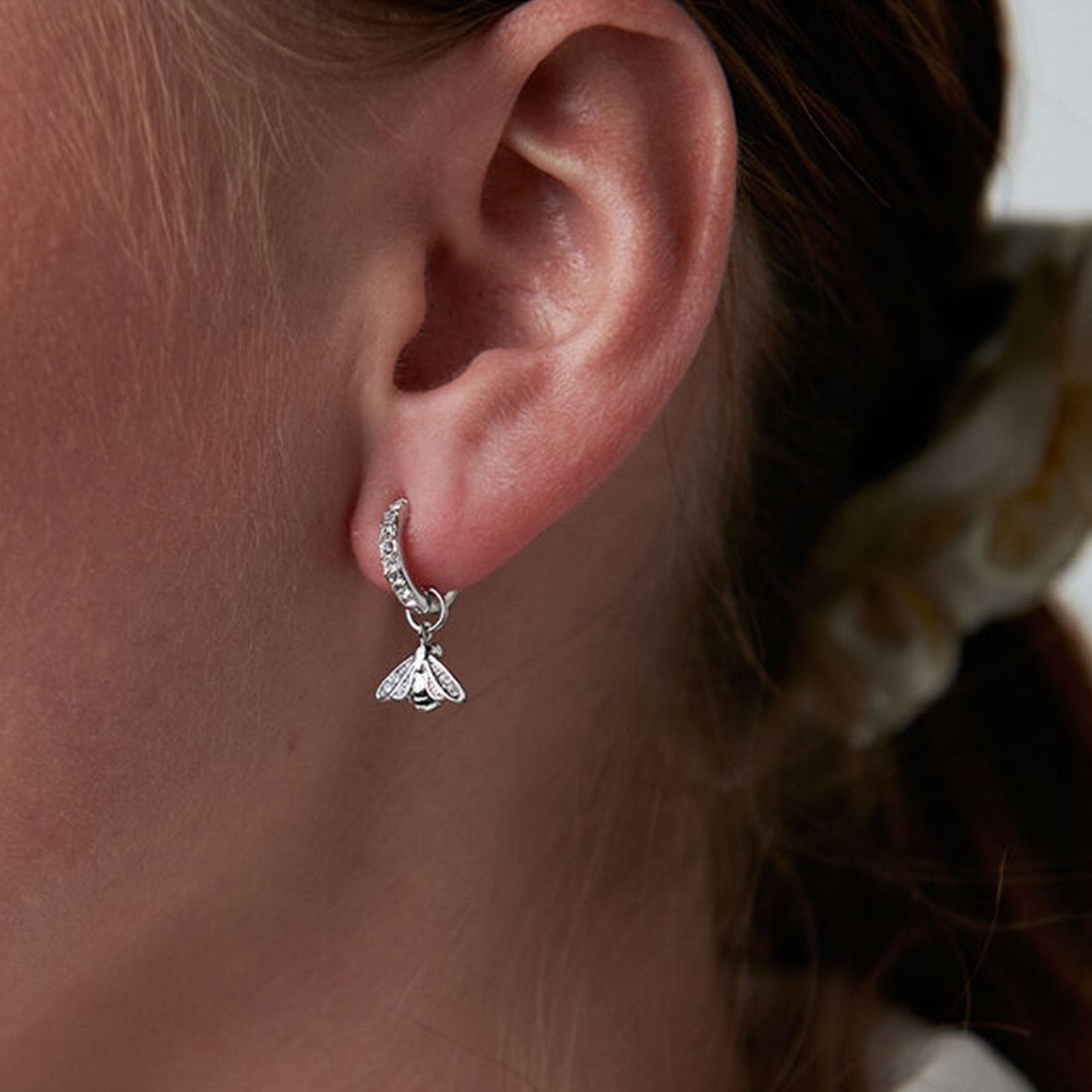 Olivia Burton Glitter Bee Womens Drop Earrings OBJAME254 Silver