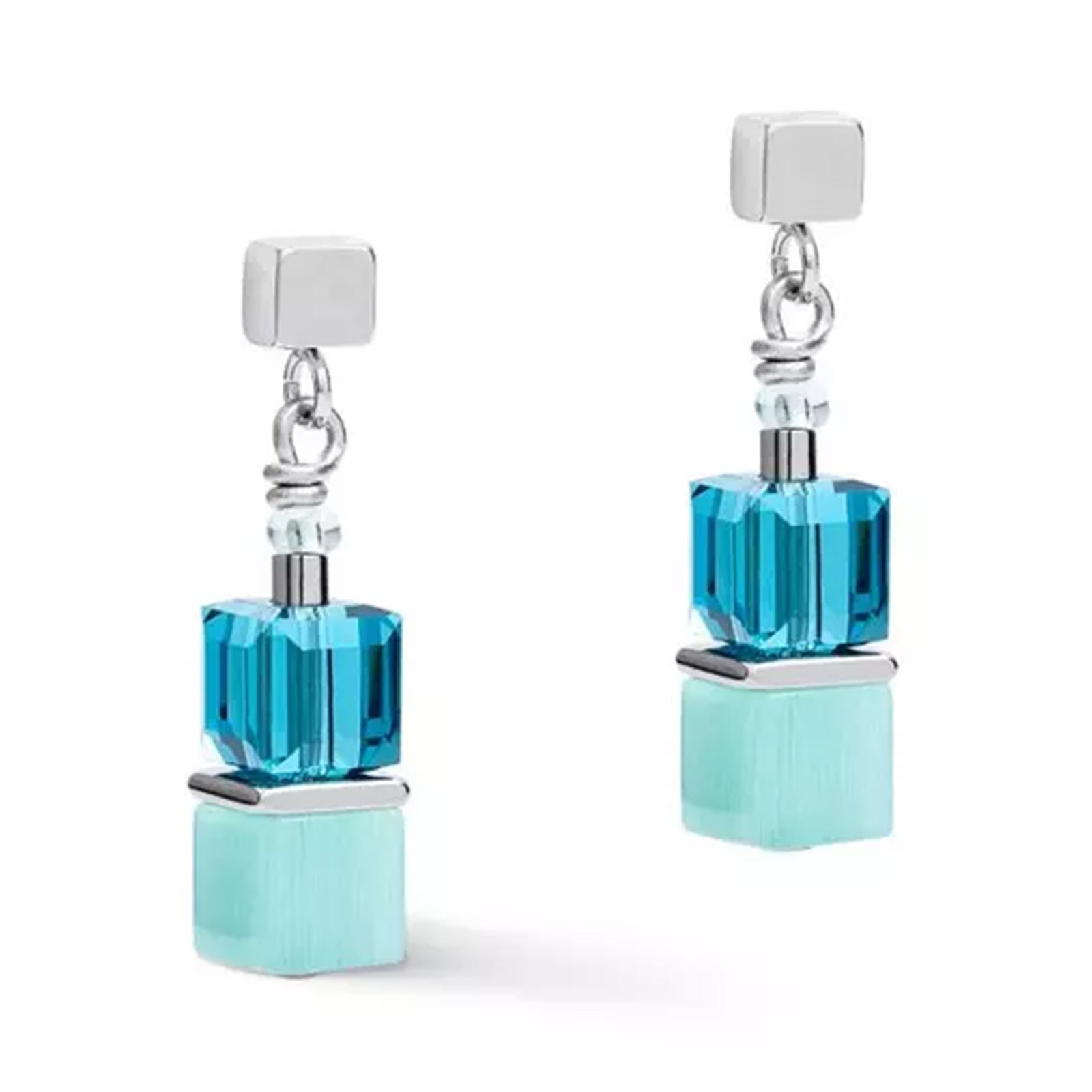 Coeur de Lion Geo Cube Stainless Steel Turquoise Blue Ladies Drop ...