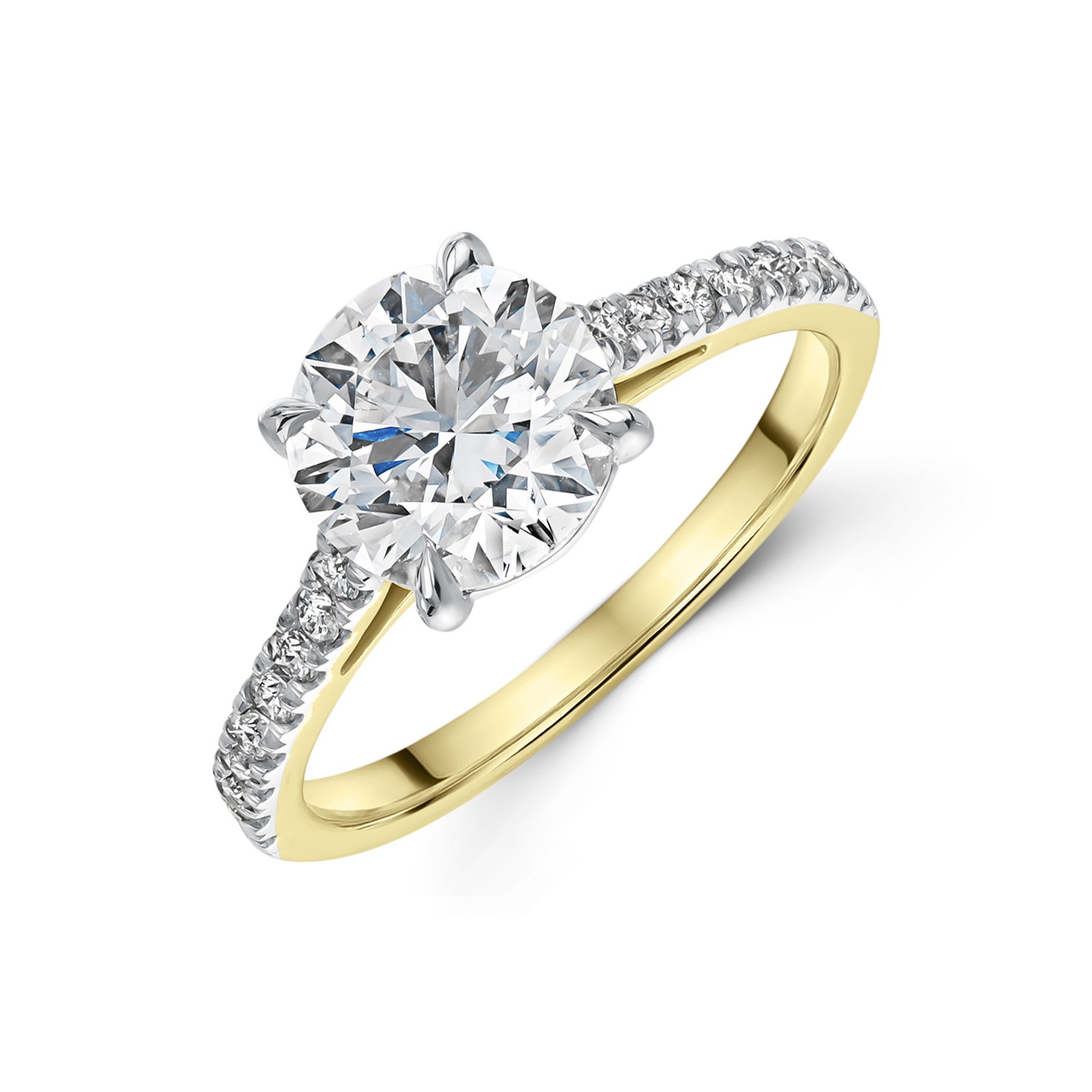 18ct Yellow Gold Lab Grown 2.25ct Round Brilliant Diamond Shoulders Ring