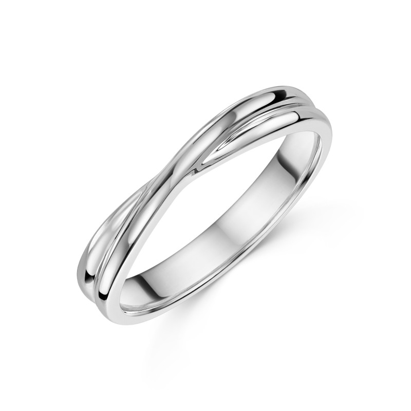 9ct White Gold 3mm Ladies Cross Over Wedding Ring