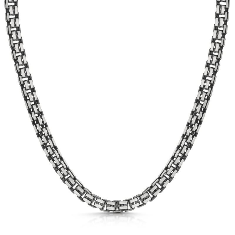 Silver Oxidised Box Link Gents Necklet