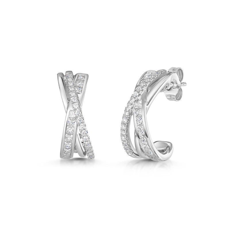 18ct White Gold Princess & Round Brilliant Cut 0.60ct Diamond Double ...