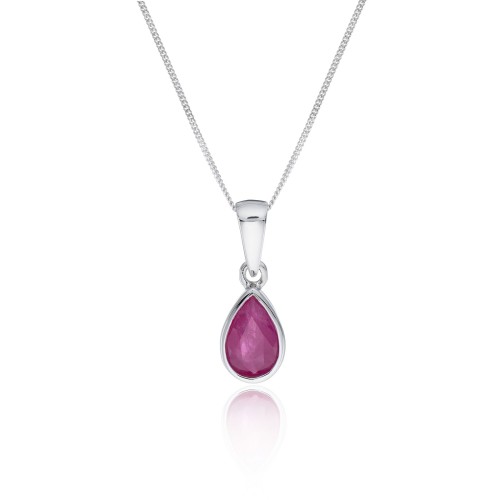 9ct White Gold Pear Ruby Rub Over Pendant